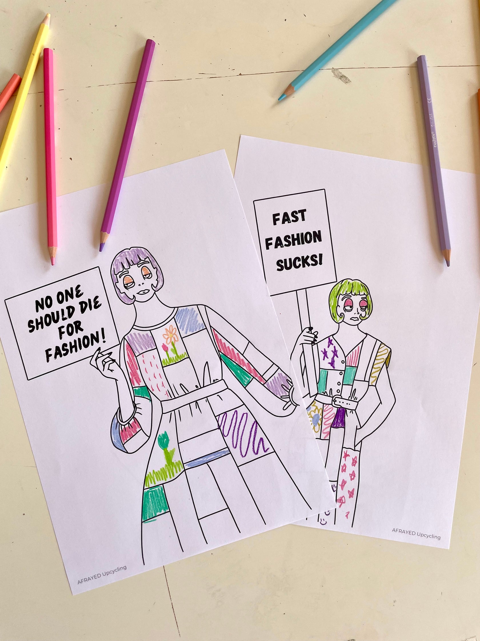 Protest colouring in sheets – AFRAYED Upcycling